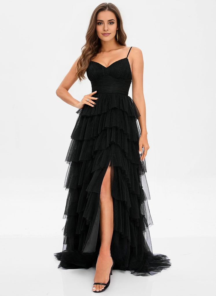 Ball-Gown/Princess V-Neck Sweep Train Tulle Prom Dresses – RoseProm